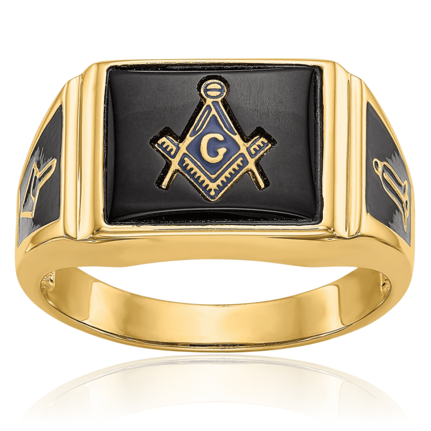 10K Solid Yellow Gold Mens Black Onyx Master Mason Signet Freemason ...