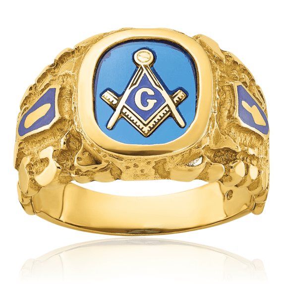 10K Solid Yellow Gold Mens Chunky Nugget Blue Lab Sapphire Lodge Master ...