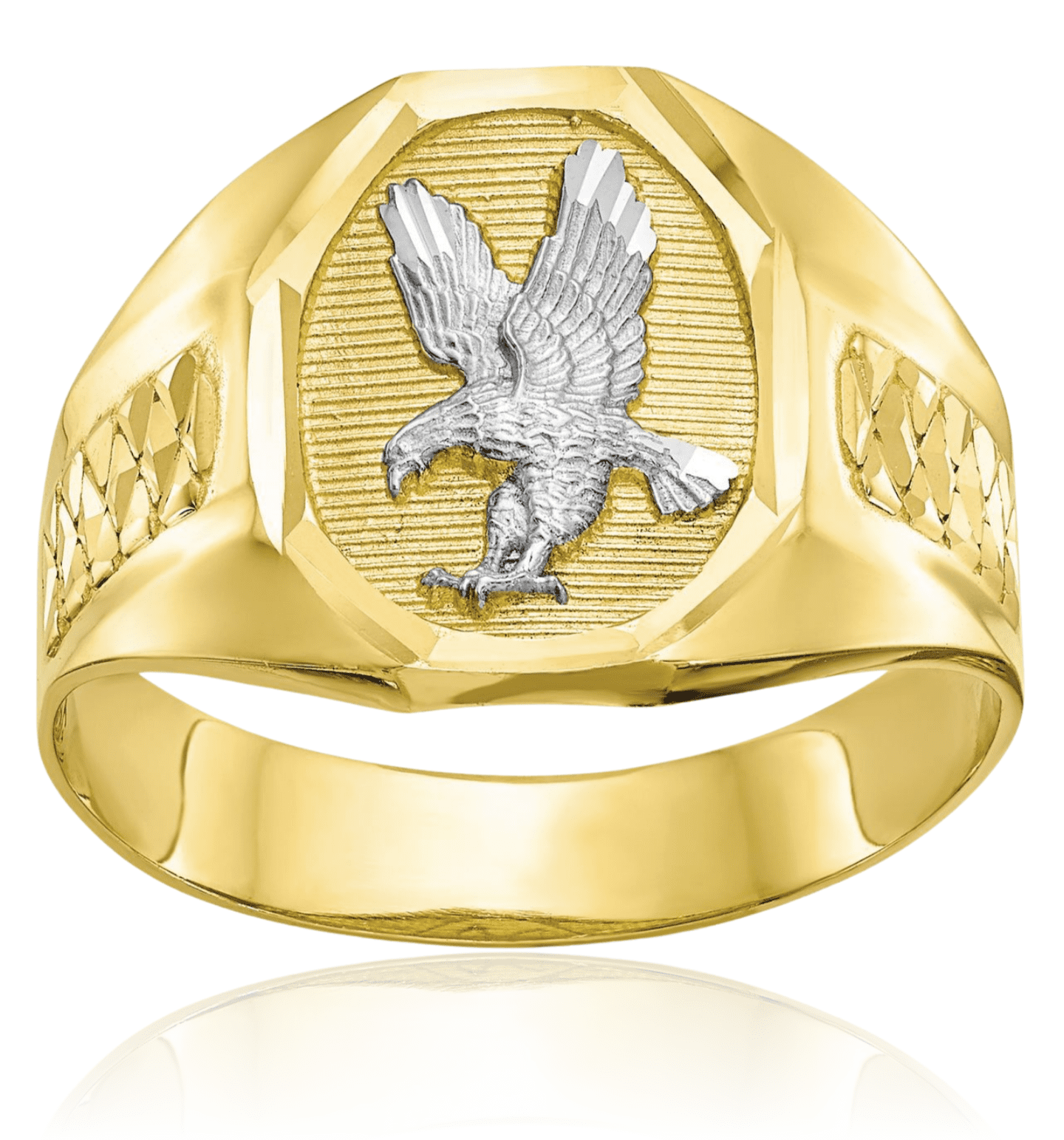 10K Solid Yellow Gold Mens Eagle Ring American Hawk Bird Head Band ...