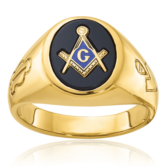 10K Solid Yellow Gold Mens Oval Black Onyx Blue Lodge Master Mason ...