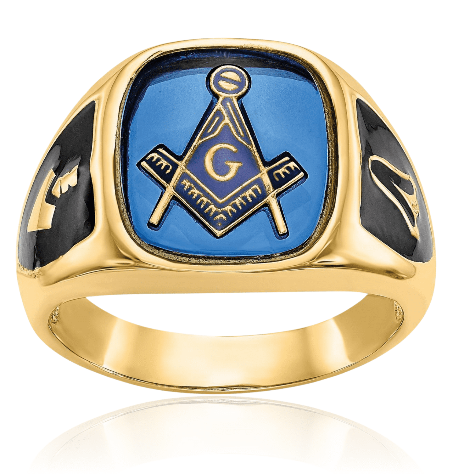 10K Solid Yellow Gold Mens Vintage Blue Spinel Master Mason Signet ...