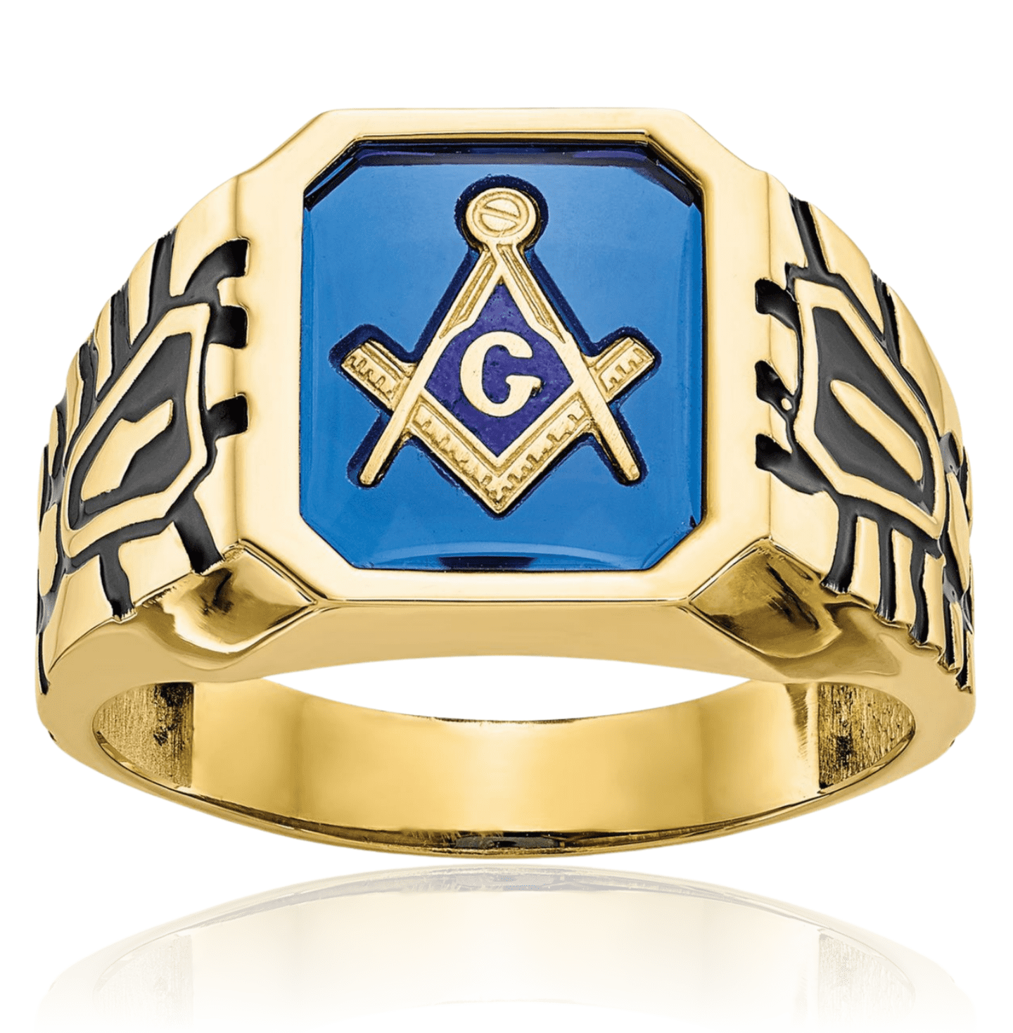 10K Solid Yellow Gold Mens Vintage Blue Spinel Master Mason Signet ...