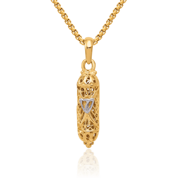 10K Solid Yellow Gold Mezuzah Scroll Prayer Jewish Shin Letter Necklace ...