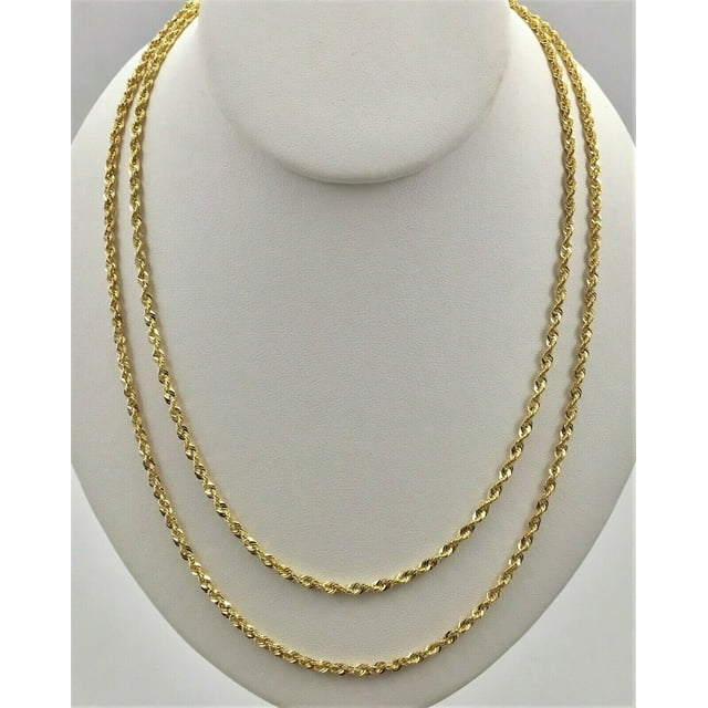 "Italian-Made 10K Solid Yellow Gold Rope Necklace Chain 3mm 16""-30 ...