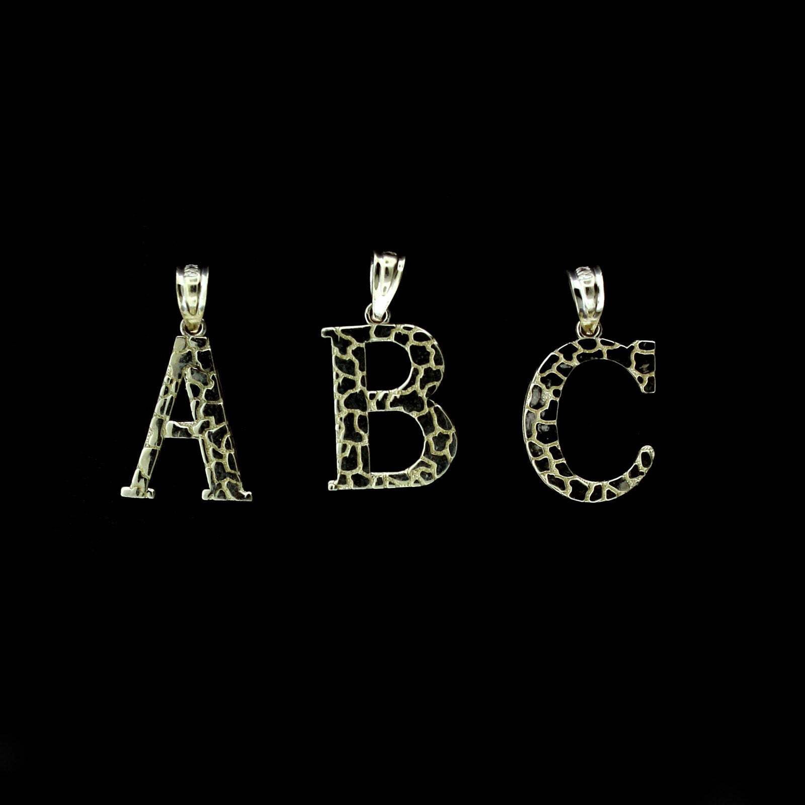 10K Solid Yellow Gold Nugget Initial Letter Pendant A-Z Alphabet ...