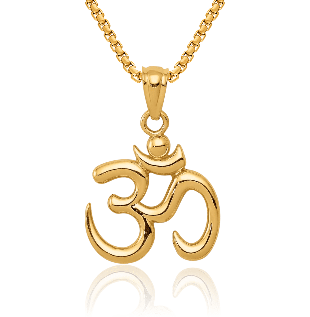 10K Solid Yellow Gold Om Symbol Necklace Aum Chain Pendant Ohm Buddha ...