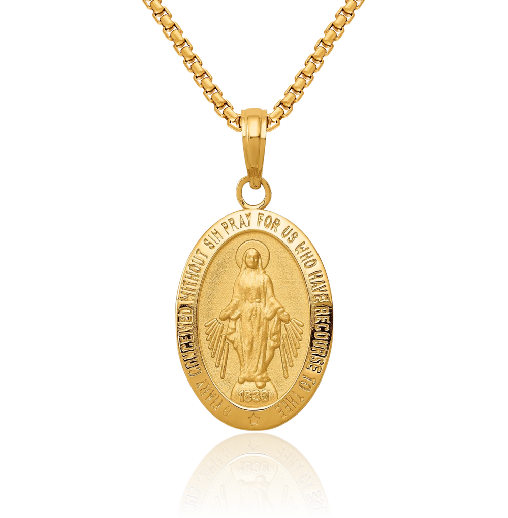 10K Solid Yellow Gold Our Lady of Miraculous Medal Blessed Virgin Mary ...