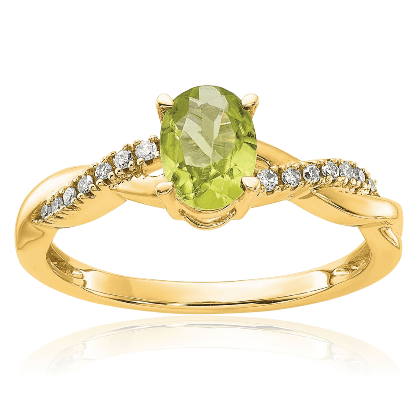 10K Solid Yellow Gold Oval Green Peridot Diamond Ring Gemstone Band ...