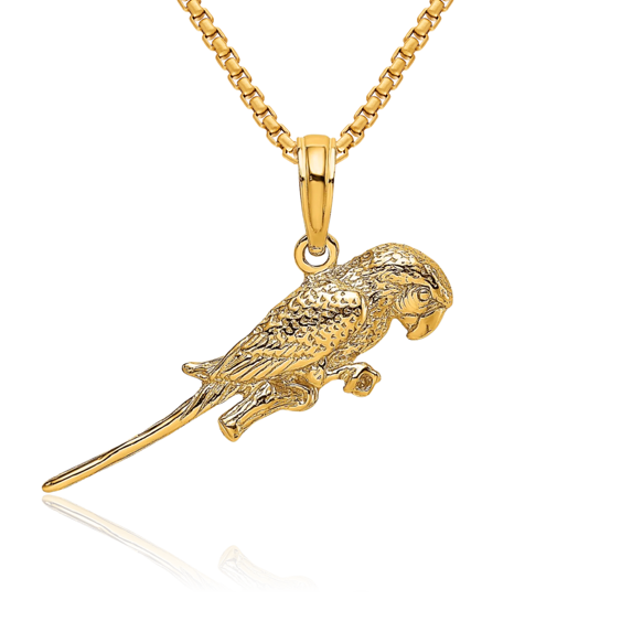 10K Solid Yellow Gold Parrot Necklace Bird Pendant Charm with chain ...