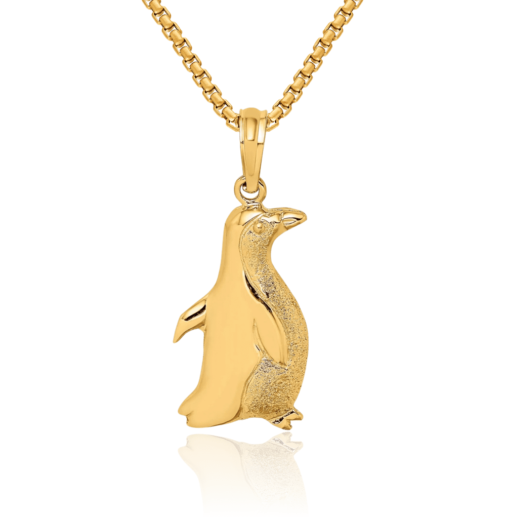 10K Solid Yellow Gold Penguin Antarctica Polar Bird Necklace Chain ...