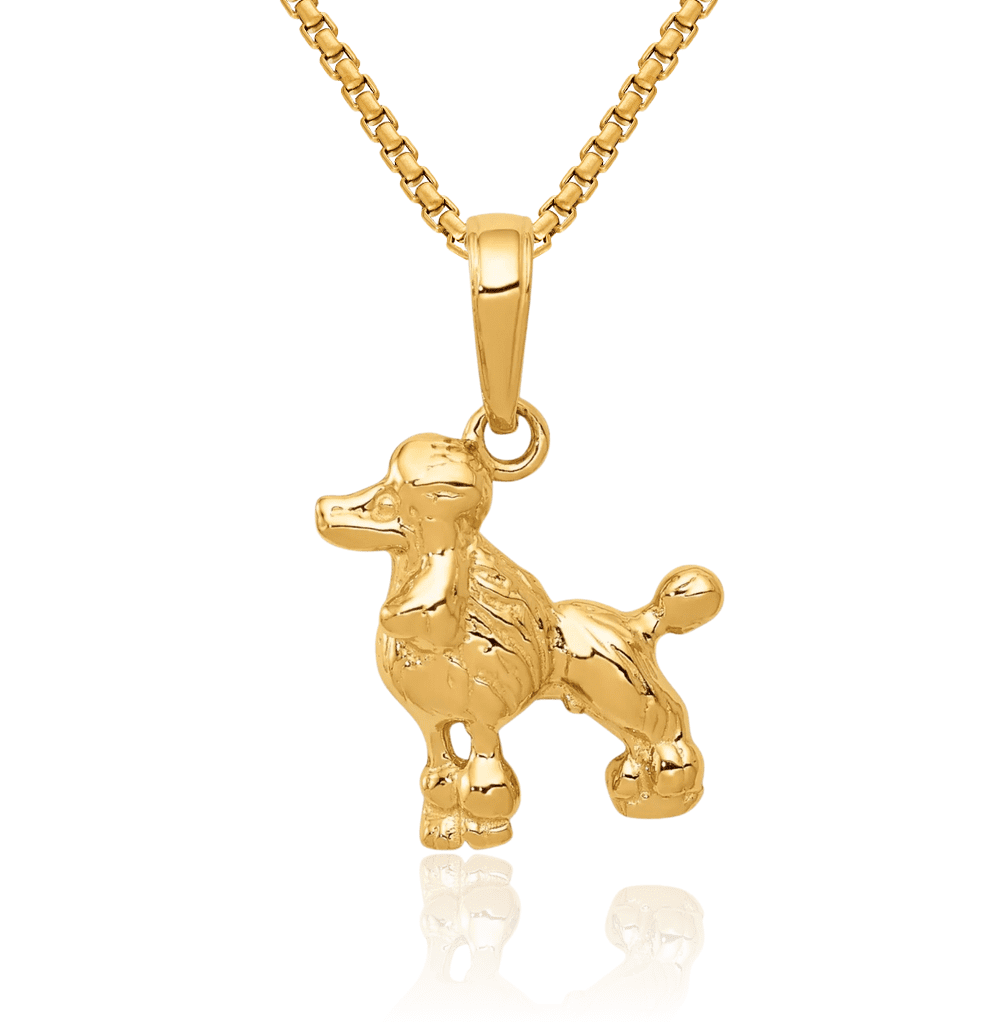 10K Solid Yellow Gold Poodle Dog Necklace Chain Pendant Charm with ...
