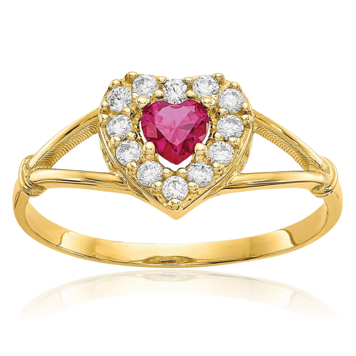 10K Solid Yellow Gold Red White Cubic Zirconia CZ Heart Ring Love Band - Walmart.com