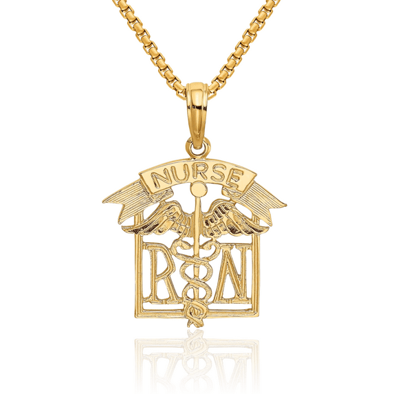 10K Solid Yellow Gold Registered Nurse Caduceus Paramedic Rn Doctor ...