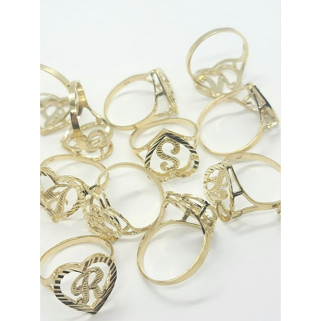 10K Solid Yellow Gold Round Heart Initial Leter Alphabet Ring - Walmart.com