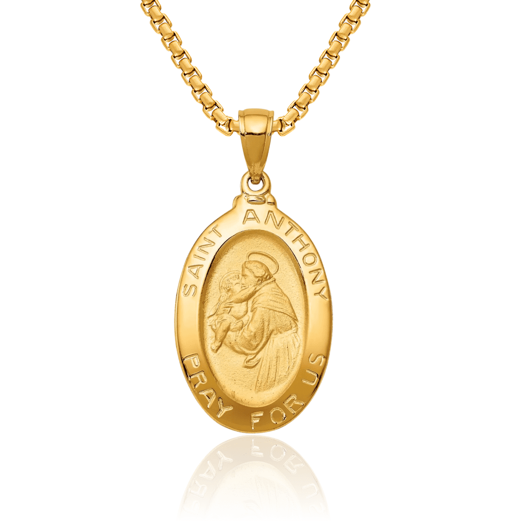 10K Solid Yellow Gold Saint Anthony Oval Medal Necklace Chain Pendant ...