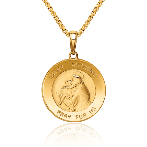 10K Solid Yellow Gold Saint Anthony Round Medal Necklace Chain Pendant ...