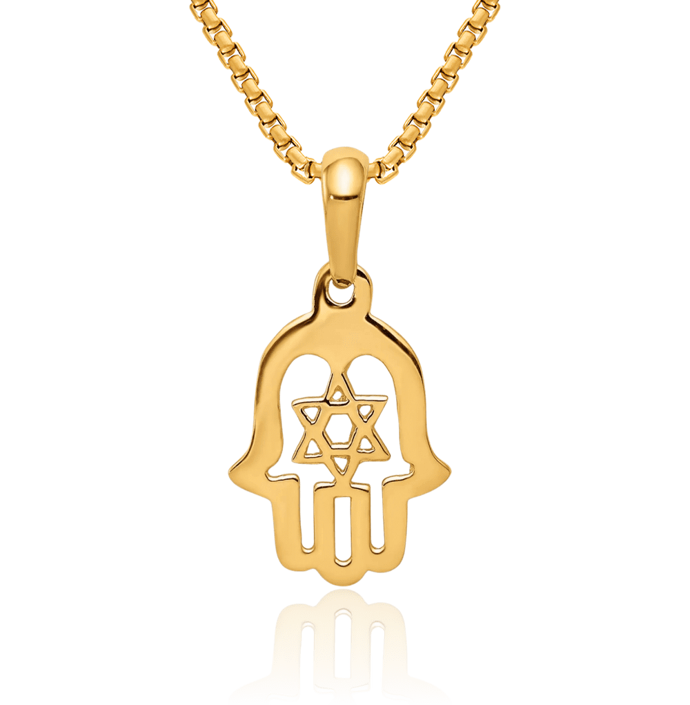 10K Solid Yellow Gold Star of David Jewish Magen Hamsa Hand Fatima Evil ...