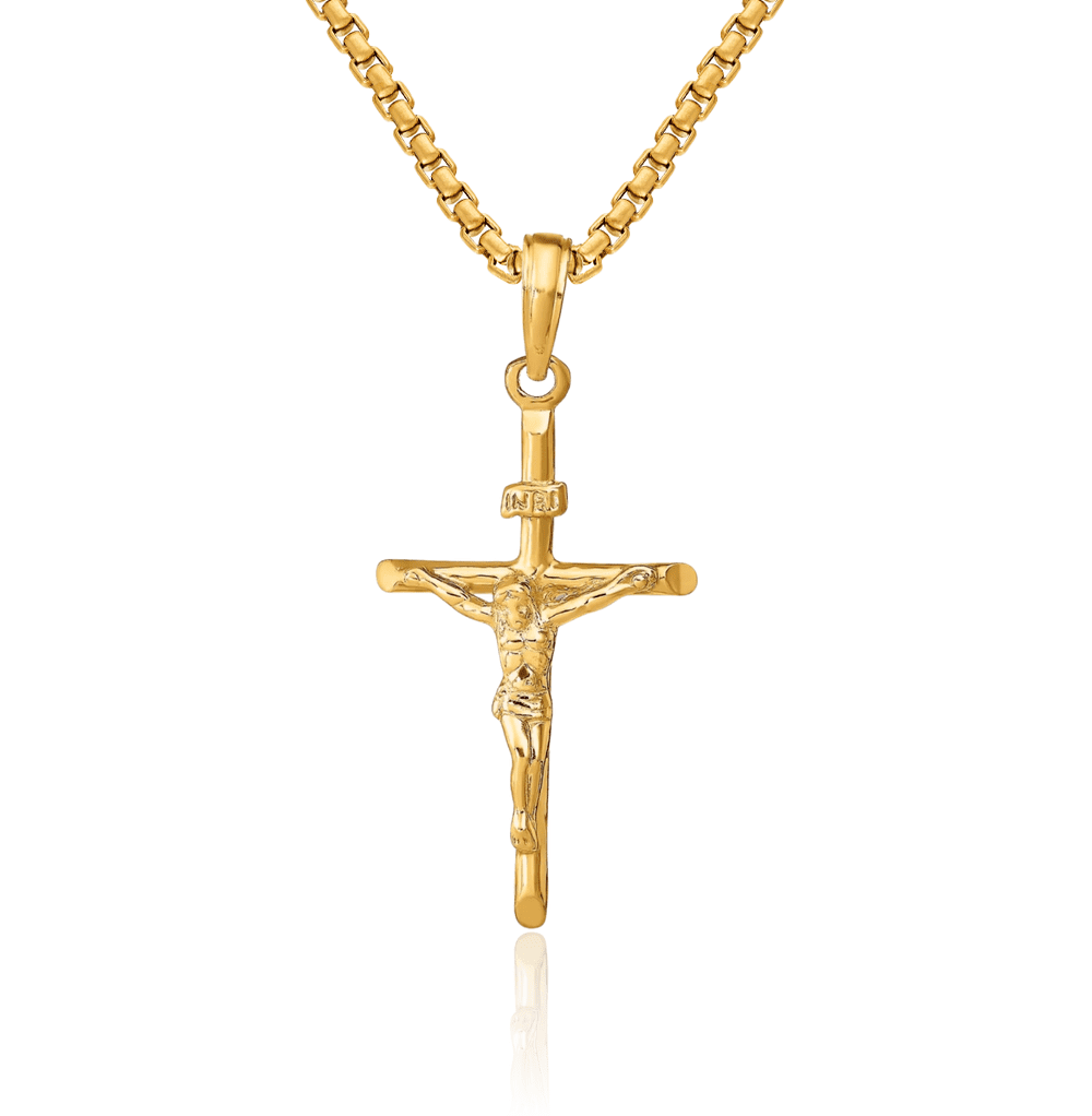 10K Solid Yellow Gold Stick Lord Jesus Christ Crucifix Holy Cross ...
