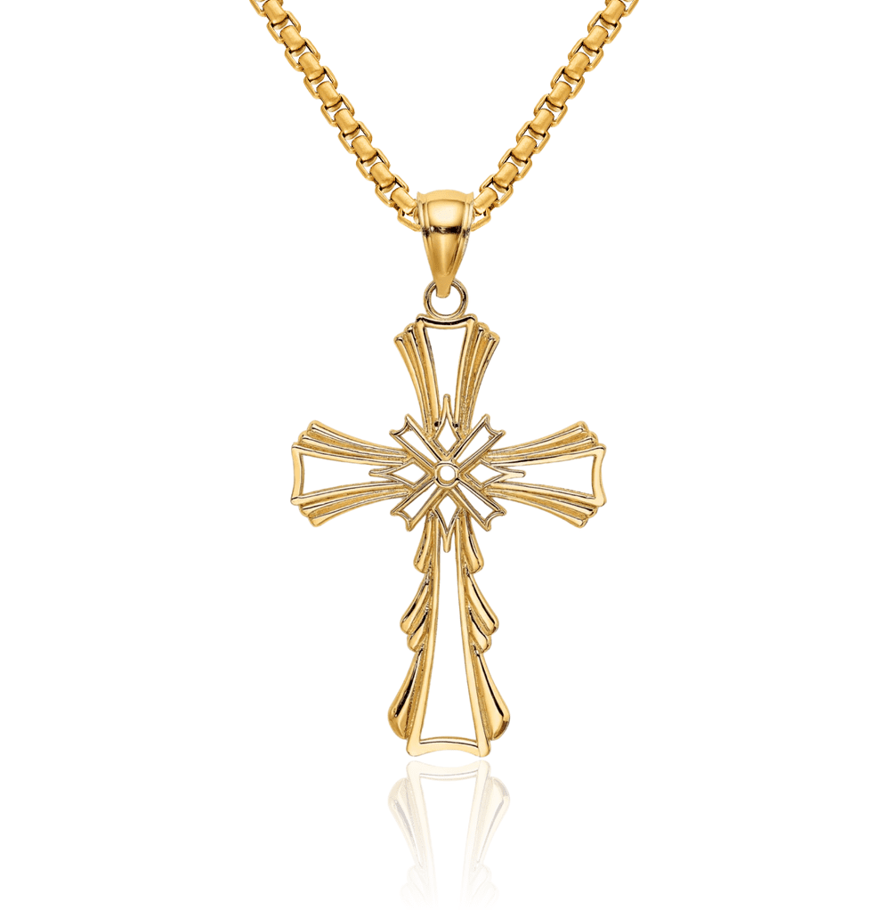10K Solid Yellow Gold Teardrop Holy Cross Necklace Religious Chain ...