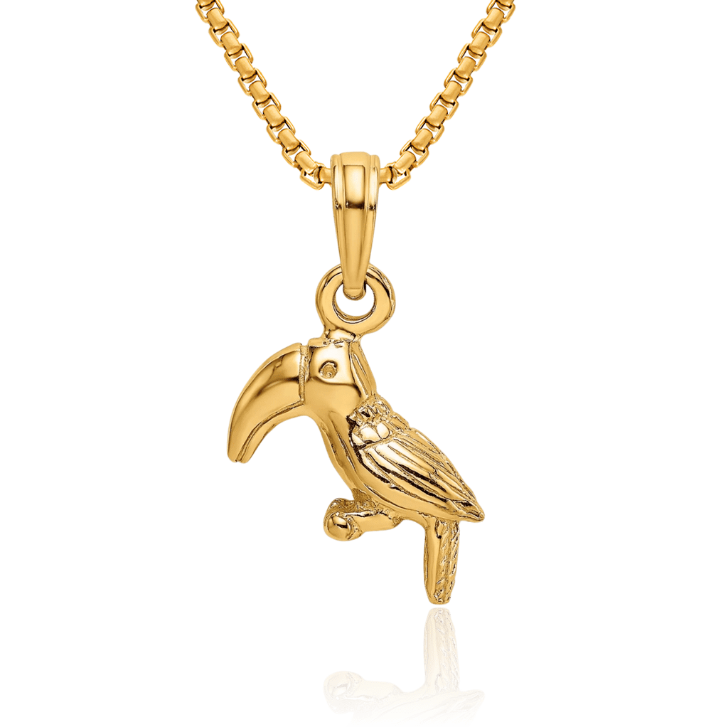 10K Solid Yellow Gold Toucan Bird Necklace Chain Pendant Charm ...