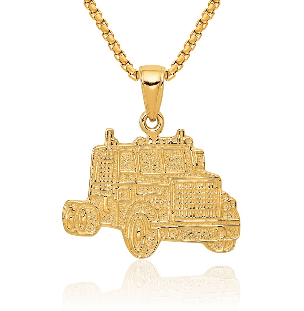 10K Solid Yellow Gold Truck Cab Necklace Mechanic Trailer Trucker ...