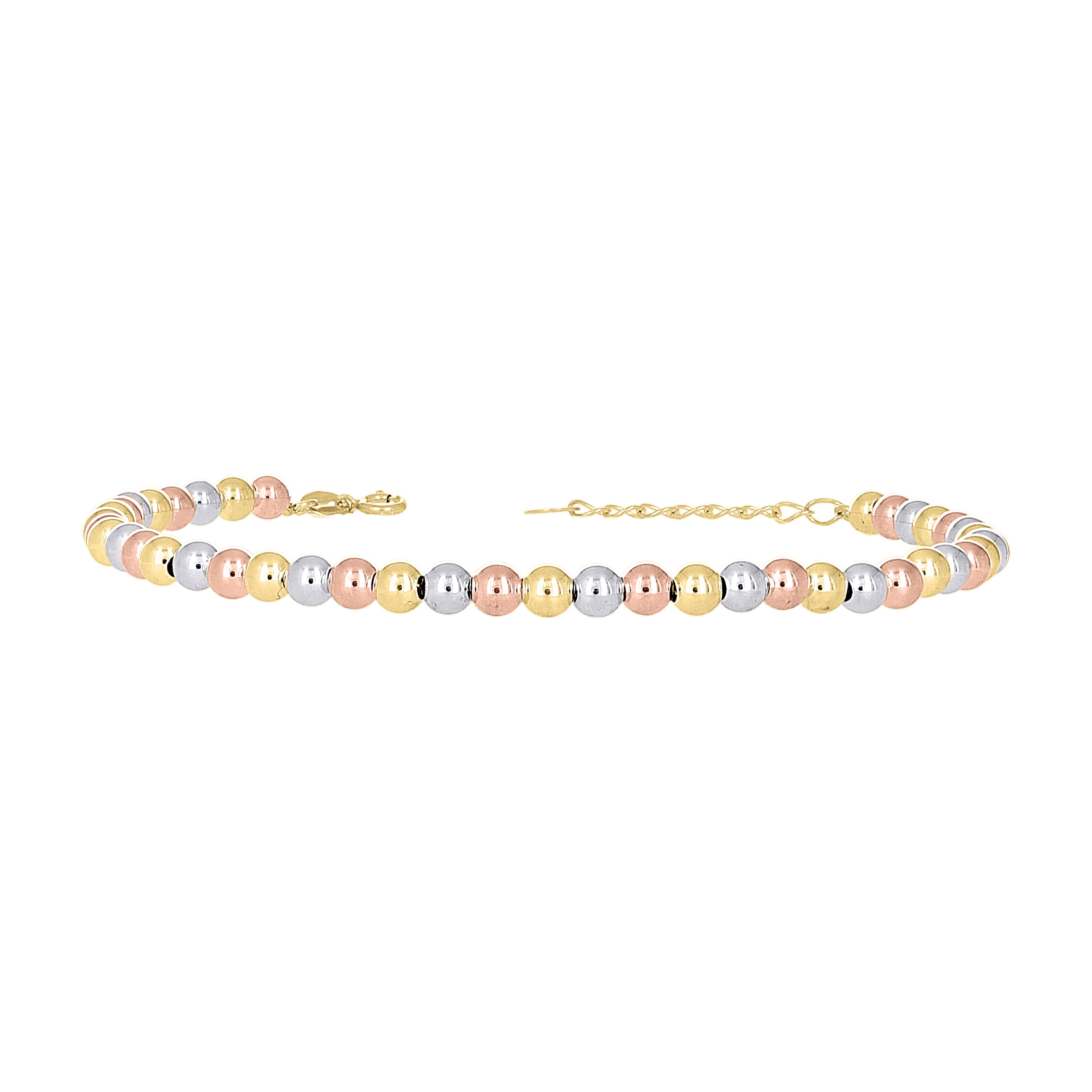 10K Tri Color Gold Women's Spring Clasp 4mm Bead / Ball Link 8 ...