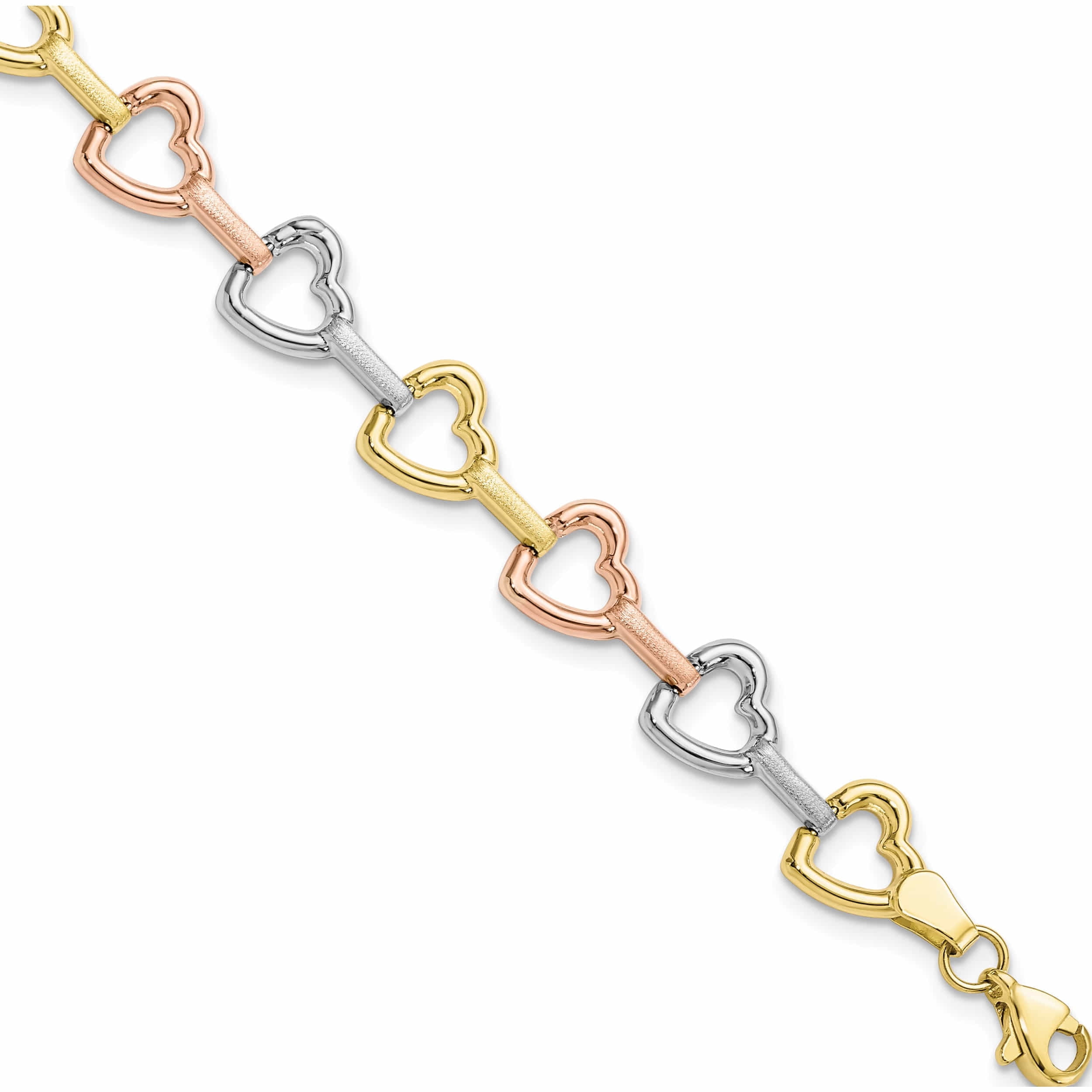 10K Tri Color Jbsp's Tri-Color Heart Bracelet (7.5 X 8) Made In Turkey ...