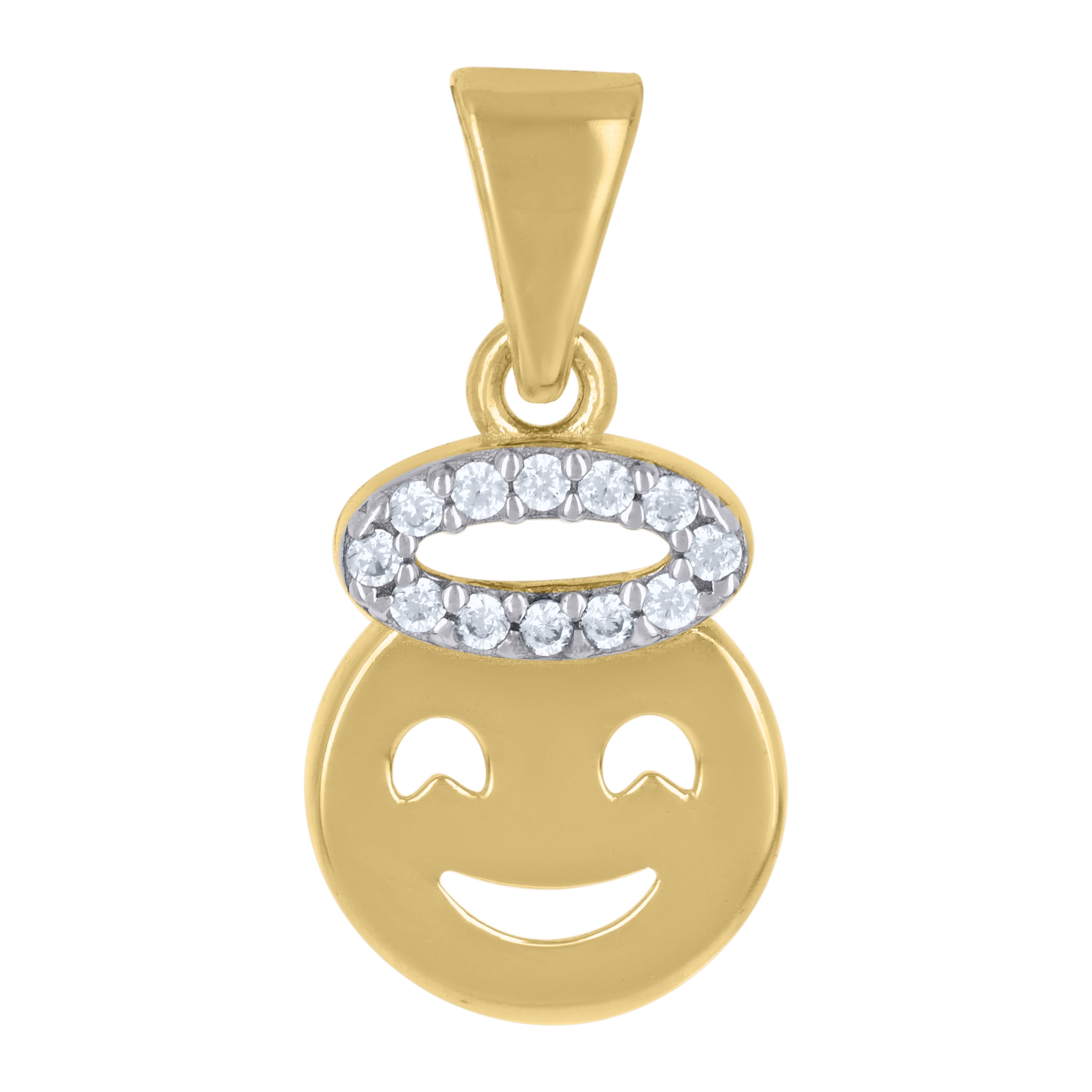 10K Two Tone Gold CZ Women's 0.75" Smiley Face w/ Halo Charm Angel ...