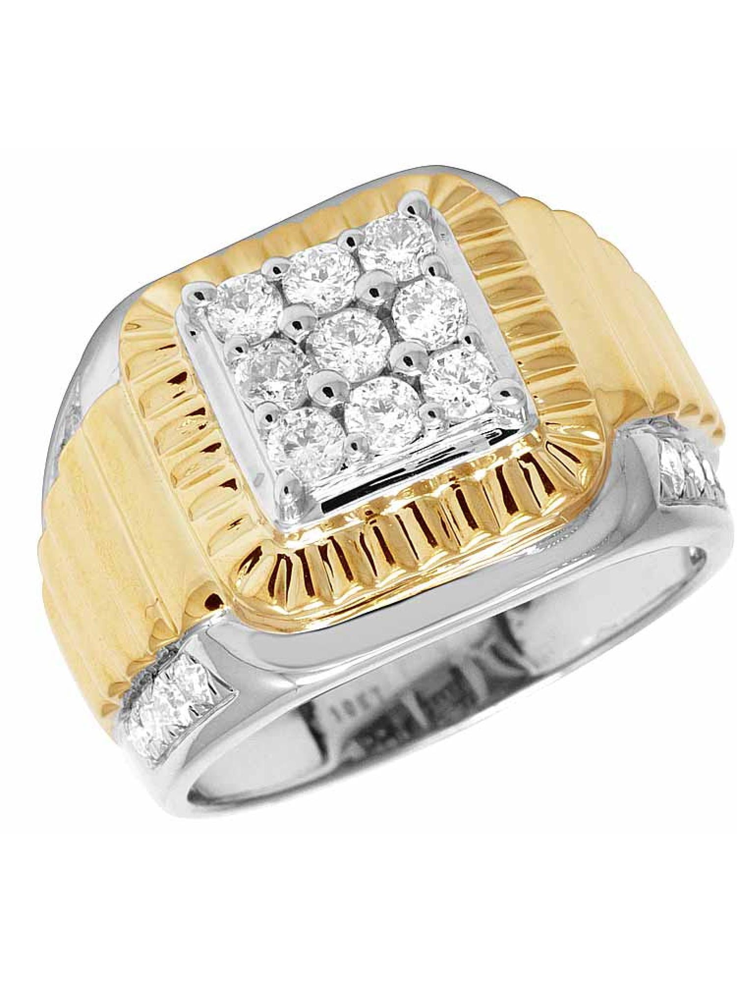 10K Two Tone Gold Real Diamond Square Pinky Ring 1.25ct 15MM - Walmart.com