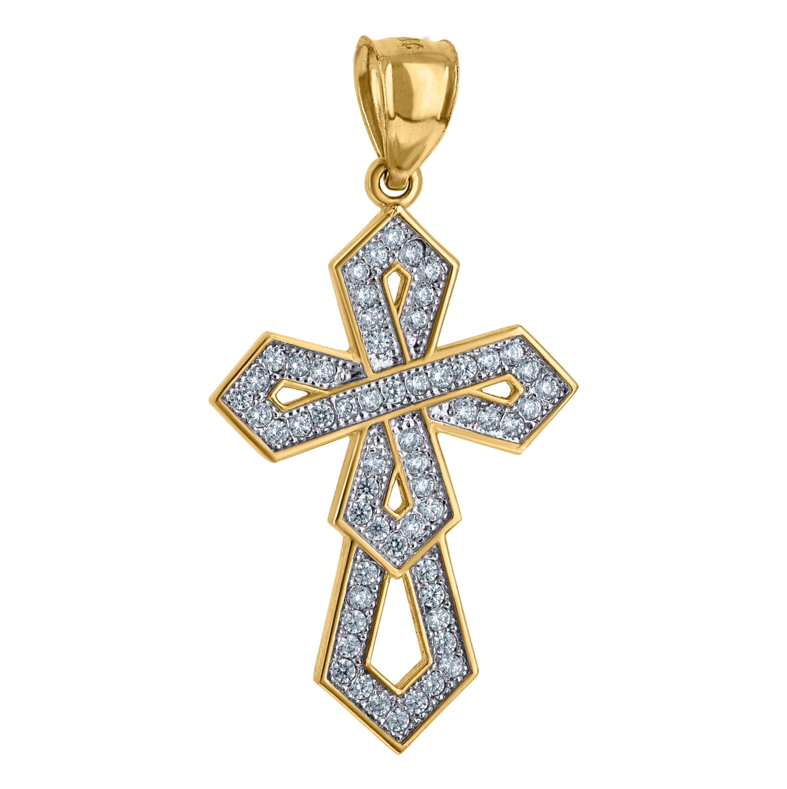 10K Two-Tone Gold Unisex Cubic Zirconia Cross Religious Charm Pendant ...