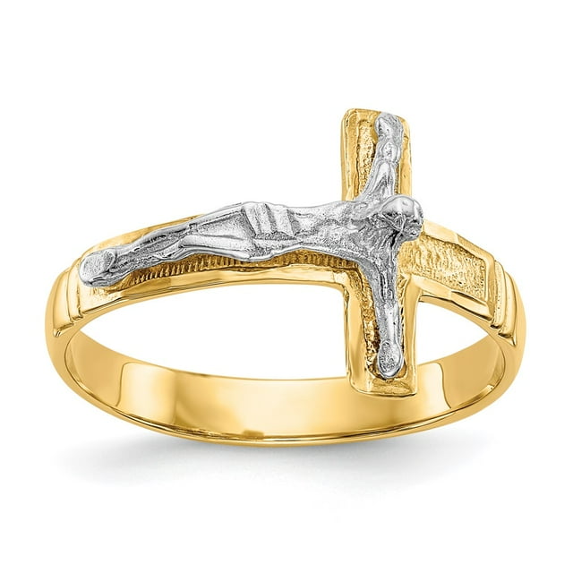 10K Two-Tone Polished Diamond-Cut Mens Crucifix Ring - Walmart.com