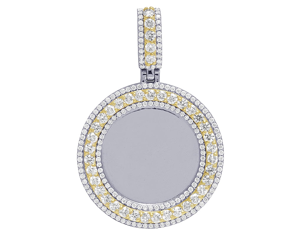 10K Two Tone Yellow and White Gold Diamond Memory Frame Pendant Small 2 ...