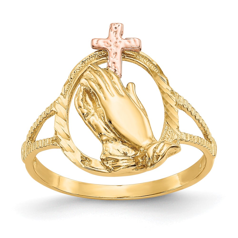 10K Two-tone Diamond Cut Praying Hands Cross Ring - Walmart.com
