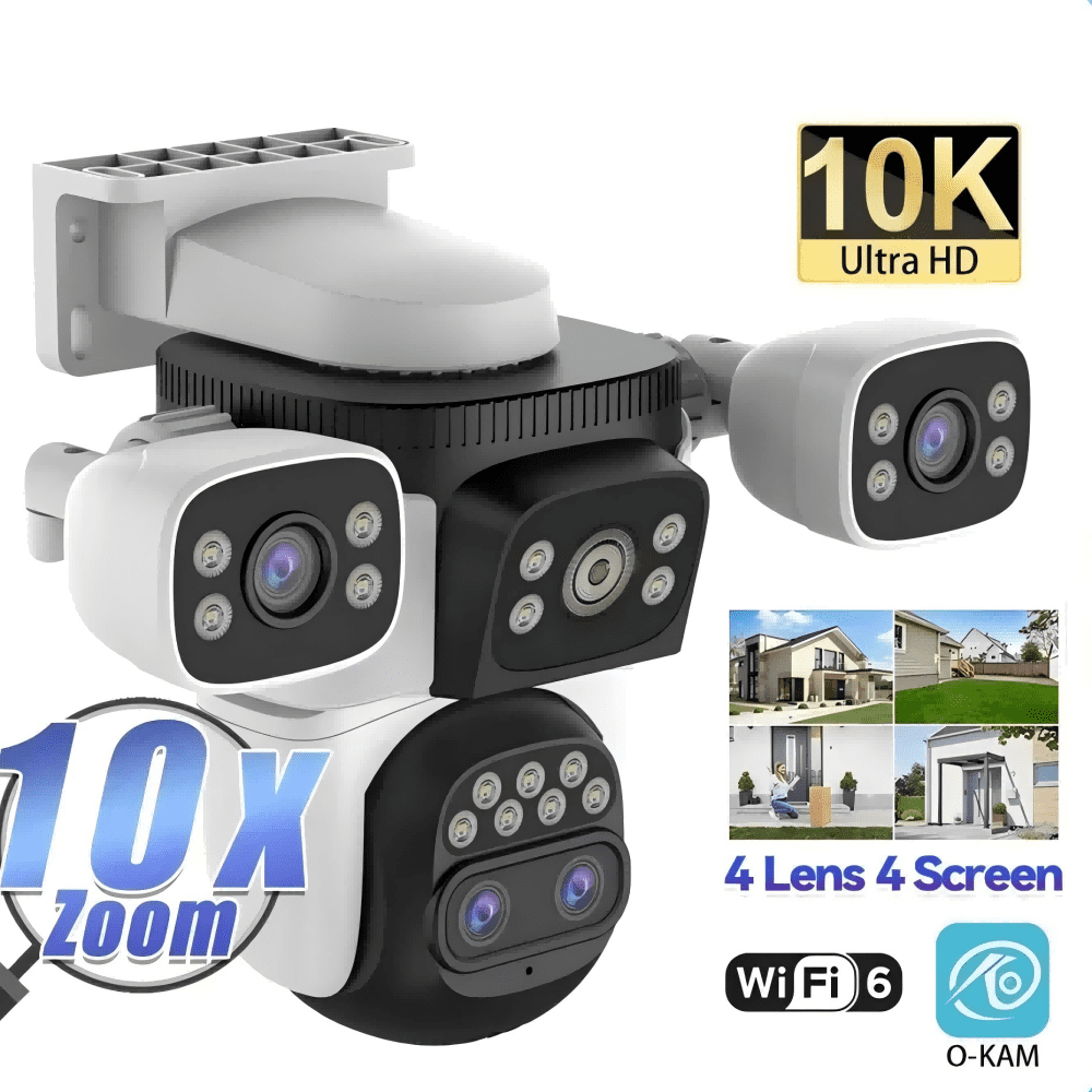 10K UHD WiFi6 20MP Outdoor Security Camera with 10X Zoom Four Screens Four Lenses PTZ Auto ...