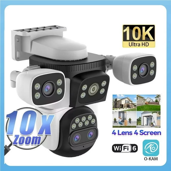 10K UHD WiFi6 20MP Outdoor Security Camera with 10X Zoom Four Screens Four Lenses PTZ Auto ...