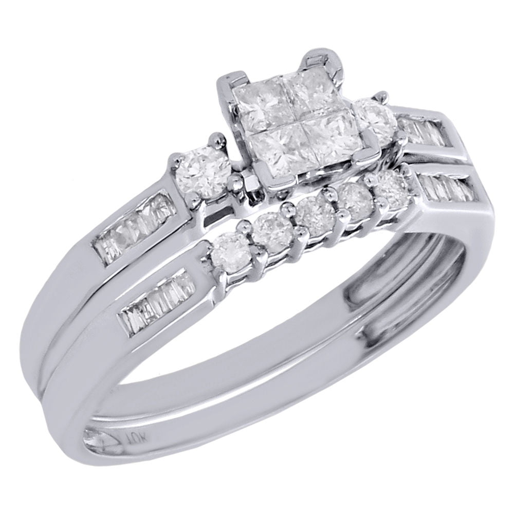 10K WOMENS WHITE GOLD PRINCESS CUT DIAMOND ENGAGEMENT BRIDAL WEDDING ...