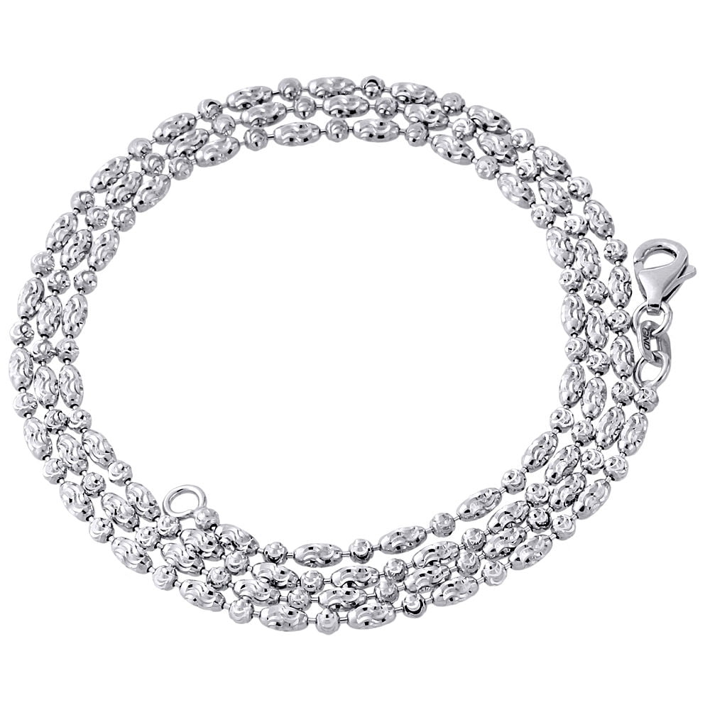 10K White Gold 2MM Beaded Typhoon Moon Cut Italian Chain Necklace 16 ...