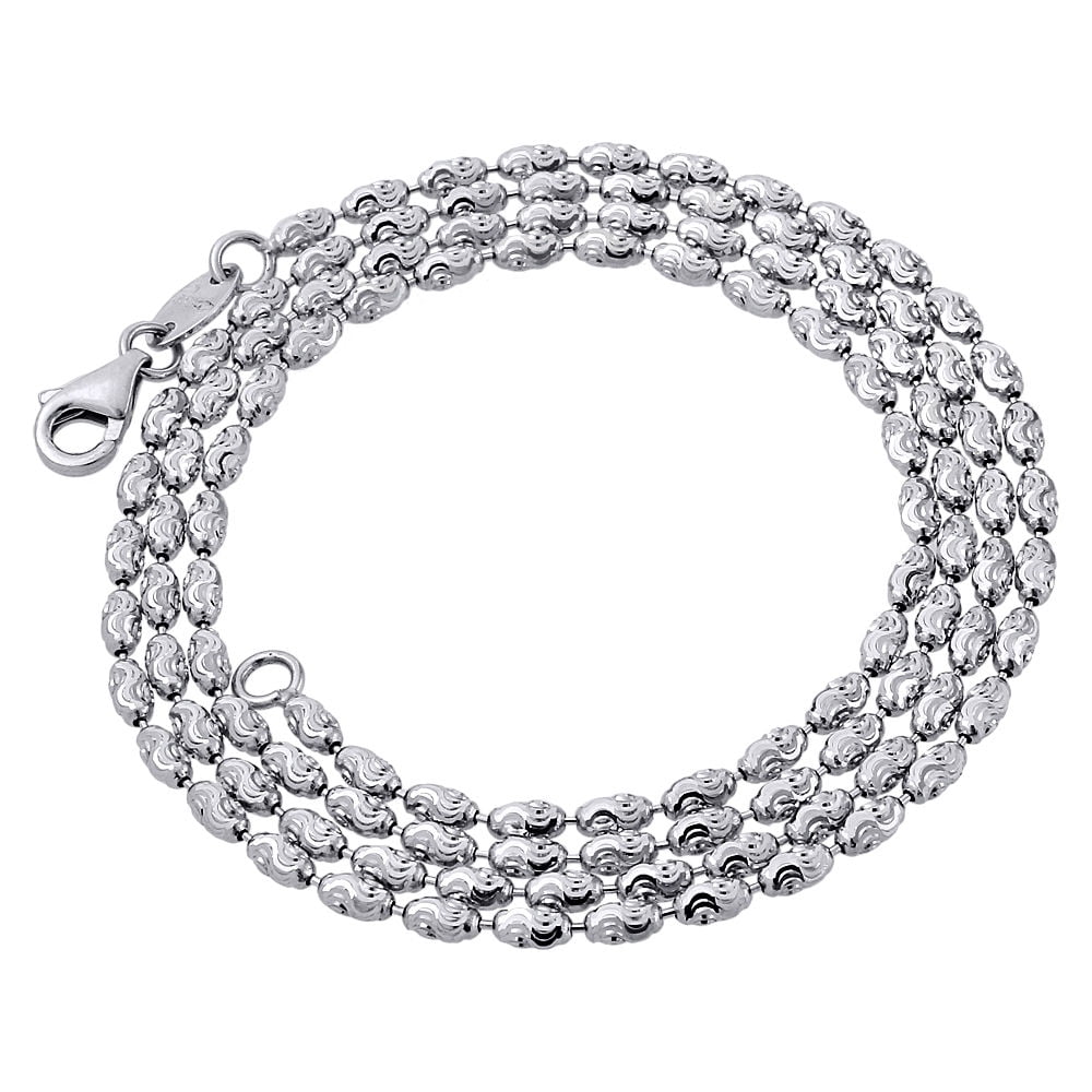 10K White Gold 2MM Italian Bead Rice Link Chain Diamond Cut Necklace 22 ...