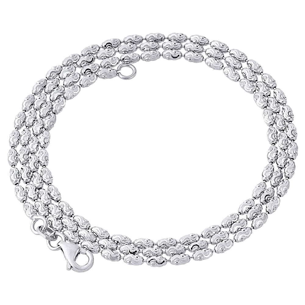 10K White Gold 2MM Rice Typhoon Moon Cut Italian Bead Chain Necklace 22 ...