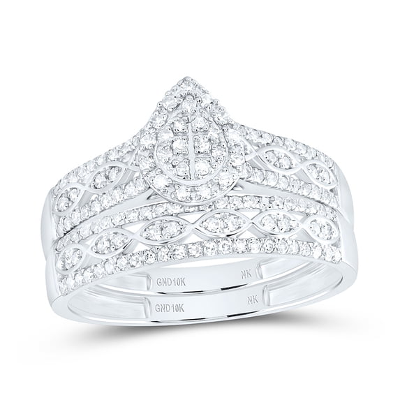 10K White Gold 5/8Ctw Natural Diamond Fashion Pear Trio Set, Womens: 5 ...