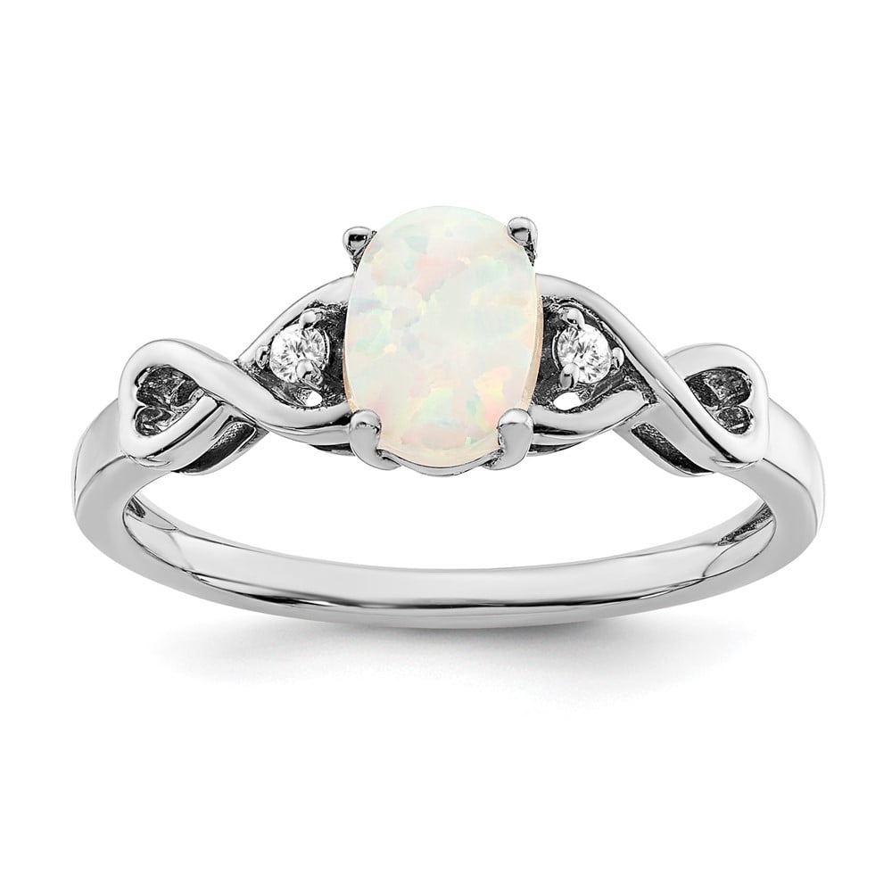 10K White Gold Created Opal and Diamond Ring - Walmart.com