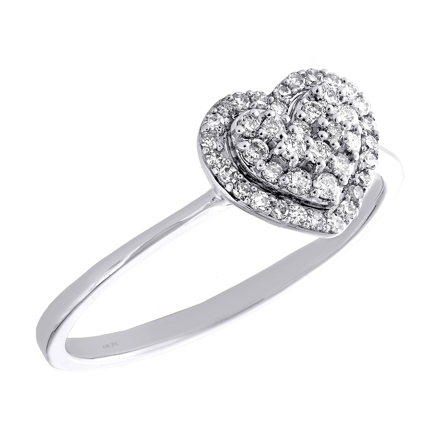 10K White Gold Diamond Heart Halo Tiered Promise Love Right Hand Ring 0 ...