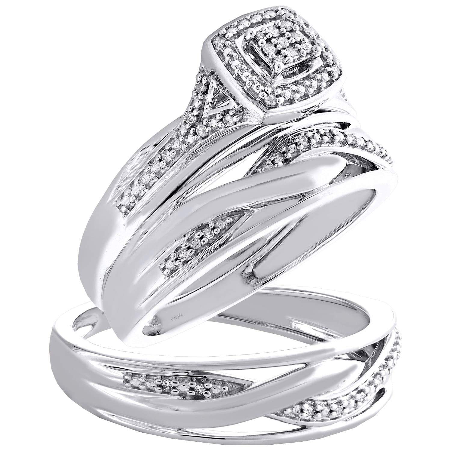 10K White Gold Diamond Trio Set Square Bridal + Infinity Wedding Band 1 ...