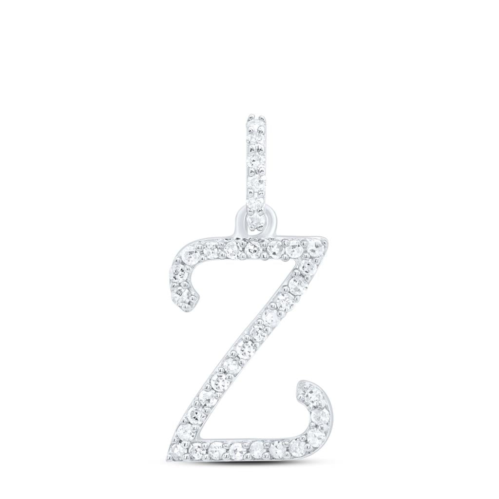 10K White Gold Diamond Women Fancy Script Font Initial Z Letter Pendant ...