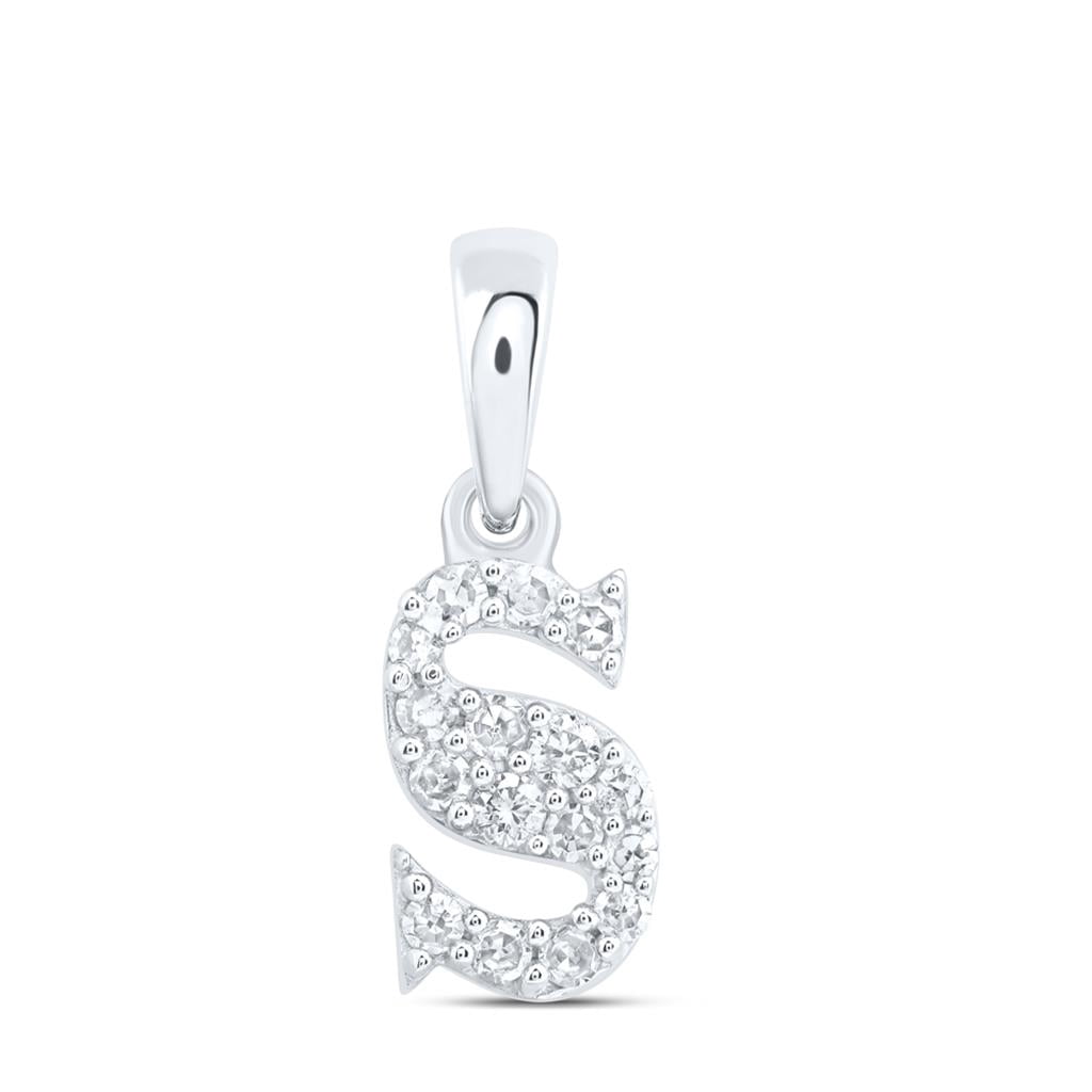 10K White Gold Diamond Women's Block Font Initial S Mini Letter Pendant ...