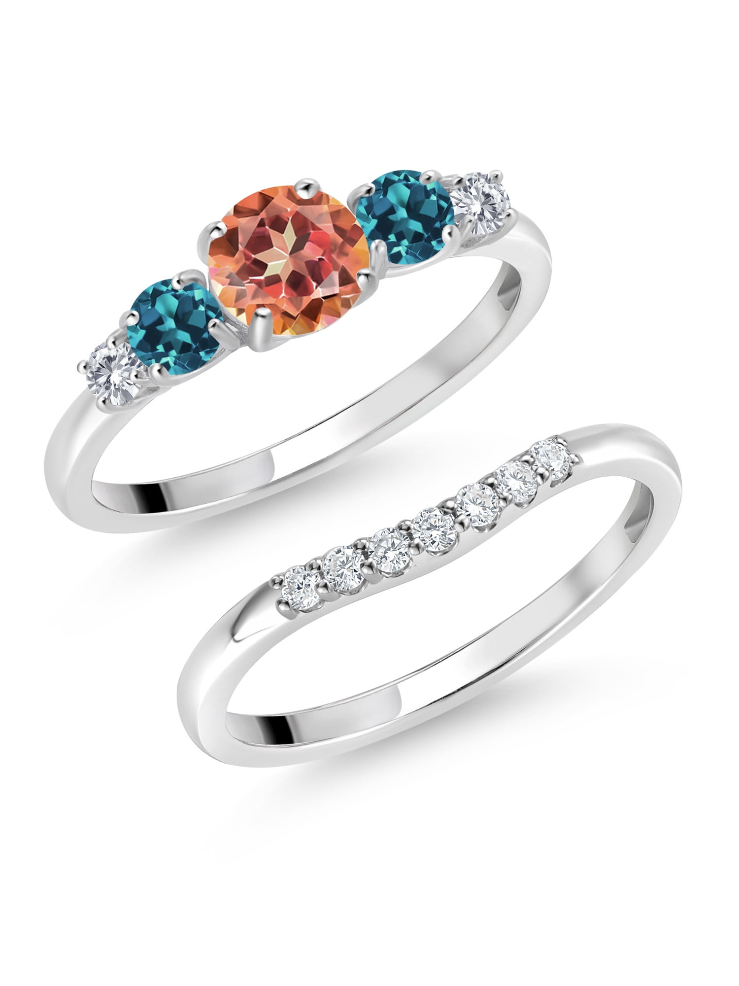 10K White Gold Ecstasy Mystic Topaz London Blue Topaz and White Lab ...