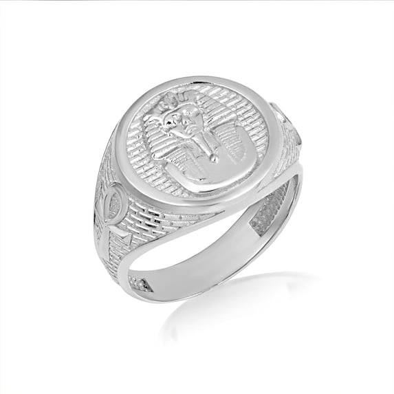 10K White Gold Egyptian Sphinx Ankh Cross Signet Ring (Size 10.5 ...