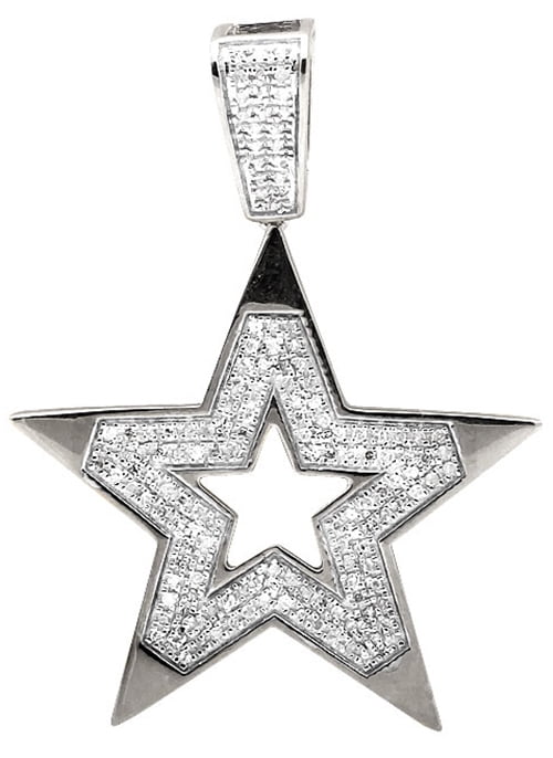 10K White Gold Five Point Star Religious Diamond Pendant Charm (0.75ct ...