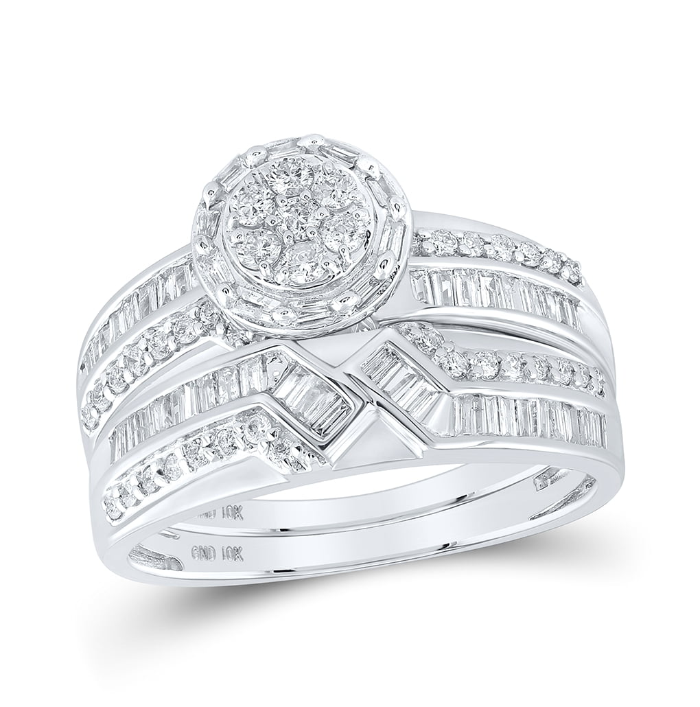 10K White Gold His Hers Round Dia. Cluster Matching Wedding Set 1ctw ...