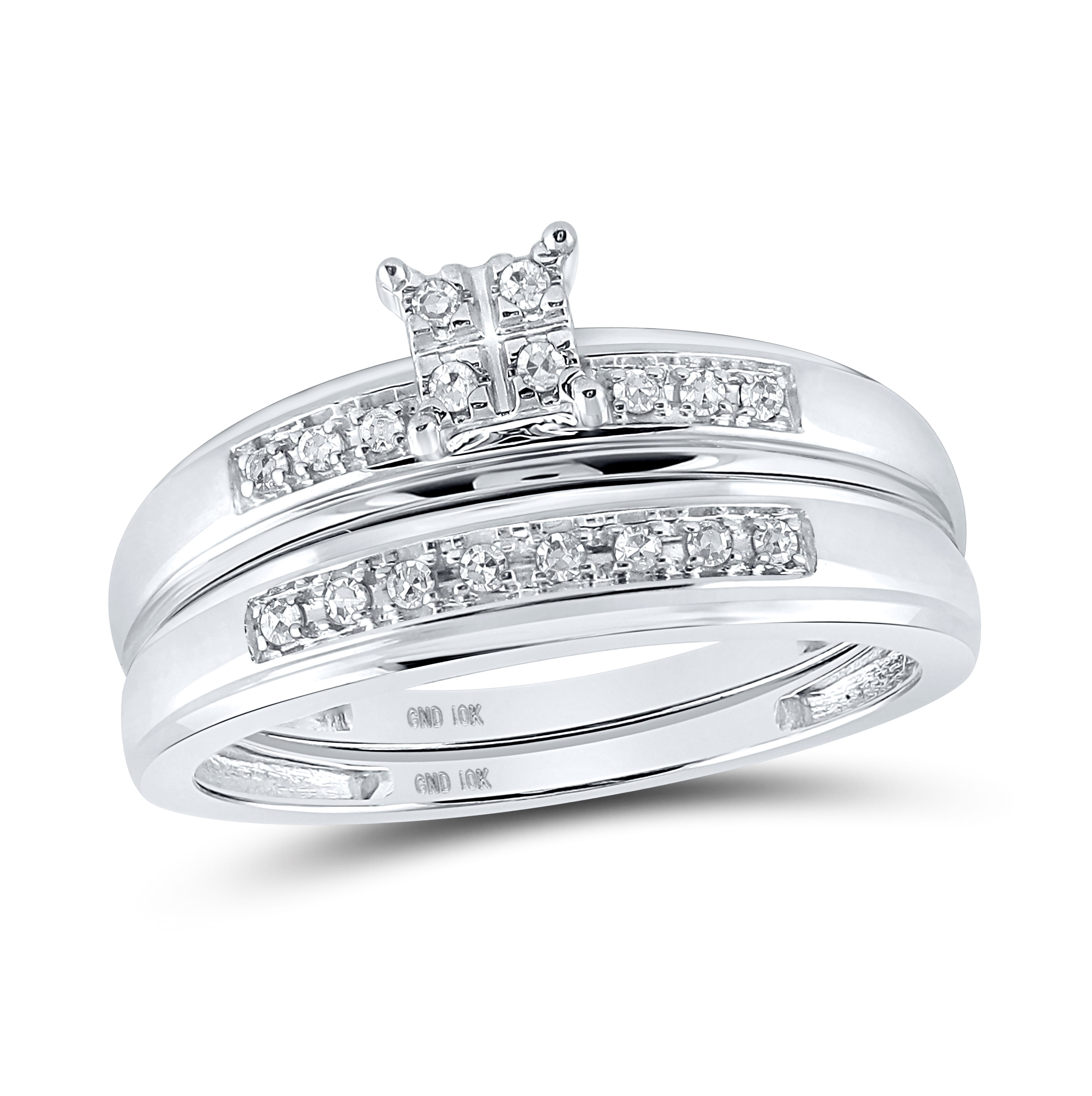 10K White Gold His Hers Round Diamond Cluster Matching Wedding Set 1/5 ...